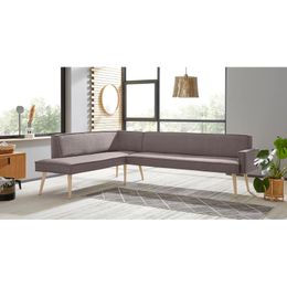 exxpo - sofa fashion Eckbank &raquo;Lungo, moderne Kedernaht, bequem und elegant, hoher Holzfu&szlig;&laquo; hochwertige Detailverarbeitung, frei im Raum stellbar grau 