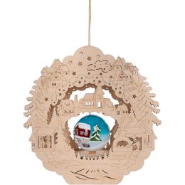 MyFlair Dekoobjekt &raquo;Weihnachtsdeko mit LED Beleuchtung&laquo; mit drehbarer Weihnachtskugel, aus Holz, H&ouml;he ca. 32 cm beige Holzwerkstoff