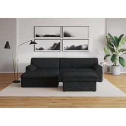 DOMO collection Ecksofa &raquo;Topper, elegant und zeitlos, kompaktes Stellma&szlig; 245/155cm, L-Form&laquo; mit Recamiere, wahlweise mit Schlaffunktion grau