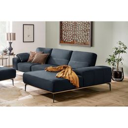 W.Schillig Ecksofa &raquo;run, Designsofa mit tollem Sitzkomfort, bequem, L-Form&laquo; mit Holzsockel, F&uuml;&szlig;e in Schwarz pulverbeschichtet, Breite 319 cm blau 