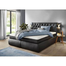Collection AB Boxspringbett inklusive Bettkasten, LED-Beleuchtung und Topper schwarz Holzwerkstoff, Spanplatte