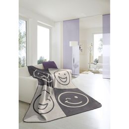 Biederlack Wohndecke &raquo;Emoji&laquo; mit Smiley, 70% Baumwolle/30% Polyacryl Baumwolle, Polyacryl