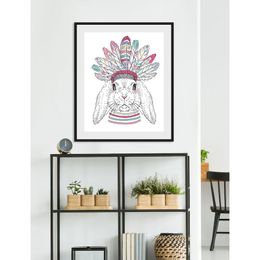 queence Bild &raquo;Indiana Bunny&laquo; Federn Haustiere Kunst 1 Stk. tlg. HD Premium Poster-Druck inkl. Holzrahmen bunt Acrylglas, Holz, Papier