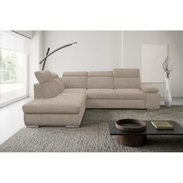 WERK2 Ecksofa &raquo;Alicante Cord, inkl. Bettfunktion & Bettkasten, Breite 280cm, L-Form&laquo; Schlafsofa mit Bettkasten & verstellbaren Kopfst&uuml;tzen. 90% 