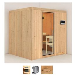 Karibu Sauna &raquo;Sodin&laquo; Set, 9 KW-Bio-Ofen mit externer Steuerung beige