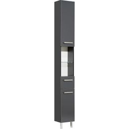 Hochschrank &raquo;Quickset Badschrank 25 cm breit, 2 T&uuml;ren, 2 Nischen, 1 Schublade&laquo; Badezimmer-Hochschrank inkl. T&uuml;rd&auml;mpfer, Griffe in Chrom gl&auml;nzend grau 