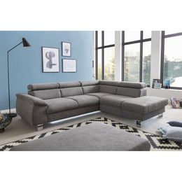 COTTA Ecksofa &raquo;Komaris L-Form, B: 249 cm&laquo; mit Kopfteilverstellung, optional Bettfunktion, Bettkasten & Licht grau Microfaser PRIMABELLE (100% 