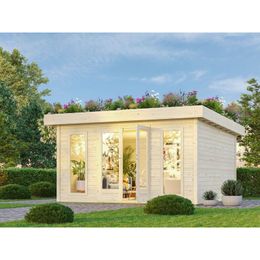 Karibu Gartenhaus &raquo;Lautersee&laquo; 38mm, inkl. Dachbegr&uuml;nung mit wasserabweisender Profilierung beige Holzwerkstoff