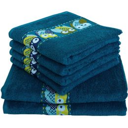 Dyckhoff Handtuch Set &raquo;Eulen&laquo; 4 Handt&uuml;cher (50 x 100 cm); 2 Duscht&uuml;cher (70 x 140 cm) blau Obermaterial: 100% Baumwolle