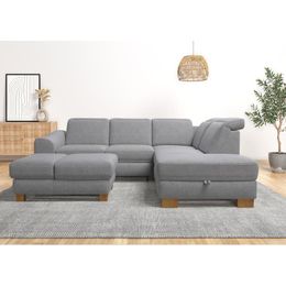 Home Affaire Ecksofa &raquo;Dundee L-Form&laquo; wahlweise mit Kopfteilverstellung und zus&auml;tzlich mit Bettfunktion grau Flachgewebe 100% Polyester