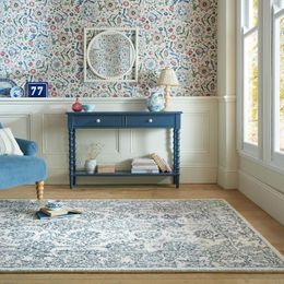 FLAIR RUGS Wollteppich &raquo;Yasmin mit Blumenmuster&laquo; rechteckig 10 mm H&ouml;he Handgearbeitet blau Wolle