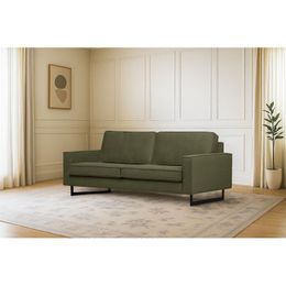 Home Affaire 3-Sitzer &raquo;Pinto, 206 cm, Cord, Chenille, Lederoptik&laquo; mit Keder, schwarze Metallf&uuml;&szlig;e, Wellenunterfederung gr&uuml;n Kunstleder (65% Polyester, 