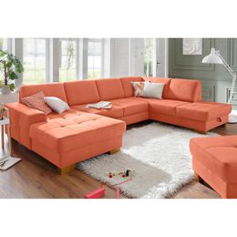 Home Affaire Wohnlandschaft &raquo;Puccini U-Form&laquo; mit Federkern, Sitztiefenverstellung, Kontrastnaht orange Luxus-Microfaser (100% Polyester);Luxus-