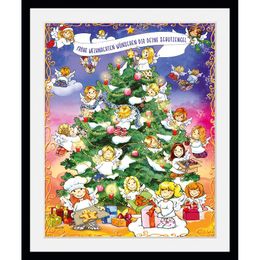 queence Bild &raquo;Christmas Tree&laquo; Engel Schriftzug Schriftz&uuml;ge Tannenbaum Weihnachten Weihnachtsbaumkugeln 1 Stk. tlg. HD Premium Poster-Druck inkl. 