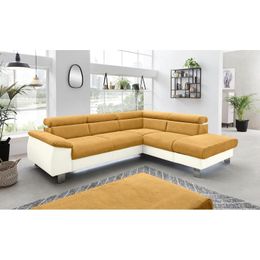 COTTA Ecksofa &raquo;Komaris L-Form, B: 249 cm&laquo; mit Kopfteilverstellung, optional Bettfunktion, Bettkasten & Licht gelb Microfaser PRIMABELLE (100% 