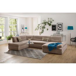 Home Affaire Wohnlandschaft &raquo;Avesa U-Form&laquo; Wahlweise mit Armteilverstellung und Bettfunktion, B/T/H: 355/216/80cm braun 95% Polyester, 5% Polyacryl