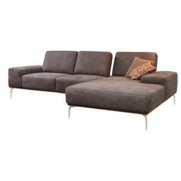 W.Schillig Ecksofa &raquo;run, Designsofa mit tollem Sitzkomfort, L-Form&laquo; mit elegantem Holzsockel, F&uuml;&szlig;e in Chrom gl&auml;nzend, Breite 279 cm braun Longlife 