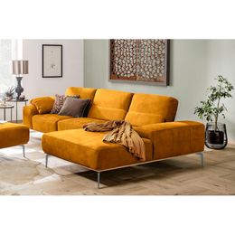 W.Schillig Ecksofa &raquo;run, Designsofa mit tollem Sitzkomfort, bequem, L-Form&laquo; mit elegantem Holzsockel, F&uuml;&szlig;e in Silber matt, Breite 319 cm gelb Longlife