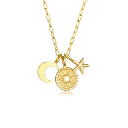 Elli Damen Kette mit Anh&auml;nger &raquo;Sonne Mond Stern Symbol 925 Silber&laquo; gold