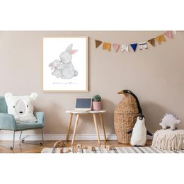 L&uuml;ttenh&uuml;tt Bild mit Rahmen &raquo;oder Poster, Gro&szlig;er Hase und Hasenkind&laquo; Fantasy Liebesspr&uuml;che Schriftzug Tiere 1 Stk. tlg. HD Premium Druck bunt Holz, Plexiglas