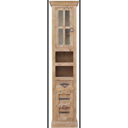 Sit Vitrine &raquo;Daipur mit Glast&uuml;r und 1 Schubkasten. 2 offen F&auml;cher&laquo; geschnitzte Verzierungen, Breite 44/H&ouml;he 188 cm beige Glas, Massivholz