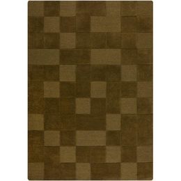 FLAIR RUGS Wollteppich &raquo;Checkerboard, Schachbrettmuster&laquo; rechteckig 10 mm H&ouml;he Hoch-Tief-Effekt, Wohnzimmer, Schlafzimmer gr&uuml;n Wolle