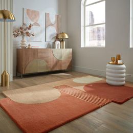 FLAIR RUGS Wollteppich &raquo;Lozenge mit abstraktem Retro-Design&laquo; rechteckig 10 mm H&ouml;he Kurzflor, Retro Muster orange Wolle