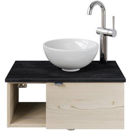Waschtisch &raquo;Serie 6915 Waschschale mit Unterschrank f&uuml;r G&auml;stebad, G&auml;ste WC&laquo; Keramik-Aufsatzbecken, Waschtischplatte, Waschtischunterschrank, 3 Stk. 