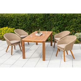 Merxx Garten-Essgruppe &raquo;Arrone&laquo; 5 Stk. tlg. 4 Sessel mit Kissen, Tisch beige Aluminium, FSC -zertifiziertes Massivholz, Kunststoff