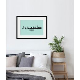 queence Bild &raquo;Hamburg Skyline&laquo; Deutschland Geb&auml;ude Hamburg Schwarz-Wei&szlig; Stadt St&auml;dte 1 Stk. tlg. HD Premium Poster-Druck inkl. Holzrahmen blau 