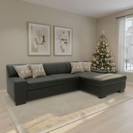DOMO collection Ecksofa &raquo;Norma, elegant & modern, mit flachen Armlehnen, Breite 268cm, L-Form&laquo; wahlweise mit Bettfunktion schwarz NaturLEDER in Sitz 