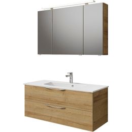Badm&ouml;bel-Set &raquo;Serie 6025 2-teilig Mineralmarmor-Waschtisch mit LED-Spiegelschrank&laquo; 2 Stk. tlg. braun Spanplatte