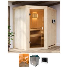 Karibu Sauna &raquo;Faurin&laquo; mit Ofen 9 kW Bio und externer Steuerung beige