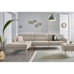 OTTO home Ecksofa &raquo;Bille L-Form&laquo; mit Naht im R&uuml;ckenkissen und Beinen aus Eichenholz beige Samtoptik (100% Polyester);Luxus-Microfaser weich (100% 