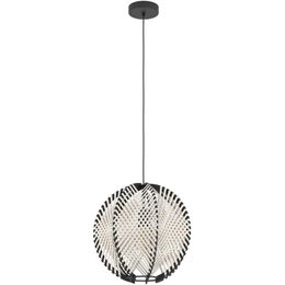Eglo H&auml;ngeleuchte &raquo;Waverton H&auml;ngelampe, Esszimmerlampe, Metall, Holz, Textil in Wei&szlig;, E27&laquo; E27 1 Stk. H&auml;ngeleuchte - H110 x &Oslash;40 cm - schwarz - 1X40W 