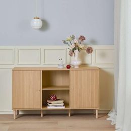 Sideboard &raquo;Mistral, Hochwertig Schrank, 6 Holz F&uuml;&szlig;e, mit 2 gerillten T&uuml;ren&laquo; und 3 verstellbare Einlegeb&ouml;den, B: 132 cm, anpassungsbar Designm&ouml;bel wei&szlig;
