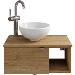 Waschtisch &raquo;Serie 6915 Waschschale mit Unterschrank f&uuml;r G&auml;stebad, G&auml;ste WC&laquo; Keramik-Aufsatzbecken, Waschtischplatte, Waschtischunterschrank, 3 Stk. 