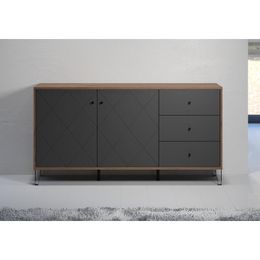 Places of Style Sideboard &raquo;Molveno&laquo; 1 Stk. tlg. Sideboard, 2 T&uuml;ren, 3 Schubkasten & Soft-Close - (B/T/H) 183/40/76 cm schwarz FSC -zertifizierter 