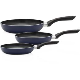 Kr&uuml;ger Pfannen-Set &raquo;Troja&laquo; Aluminium Set, 3 Stk. tlg. &Oslash; 20/24/28 cm, Induktion blau