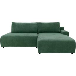 Trendmanufaktur Ecksofa &raquo;Fordon II, Schlafsofa mit Bettkasten, Couch in L-Form, Breite 250 cm&laquo; in Cordstoff HYPER, dunkelgr&uuml;n, Armlehne rechts gr&uuml;n 92