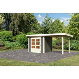 Karibu Gartenhaus &raquo;"Ammersee 2" SET mit Anbaudach 2,35 m Breite&laquo; naturbelassen oder terragrau grau Holzwerkstoff