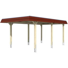 Skan Holz Einzelcarport &raquo;Wendland&laquo; Leimholz 291 cm Wei&szlig; mit Aluminiumdach, rote Blende wei&szlig;