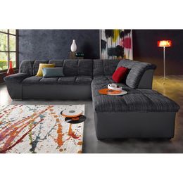 DOMO collection Ecksofa &raquo;Splash, aktuelle Sitz- und R&uuml;ckensteppung, Materialmix, L-Form&laquo; wahlweise mit Bettfunktion schwarz Kunstleder SOFTLUX / 