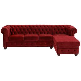 Home Affaire Chesterfield-Sofa &raquo;New Castle L-Form&laquo; hochwertige Knopfheftung in Chesterfield-Design, B/T/H: 255(171/72) rot
