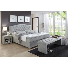 Home Affaire Boxspringbett &raquo;Claire&laquo; mit Vollmassiv-Unterbox, incl. Topper, verschiedene H&auml;rtegrade grau Strukturstoff Bezug (100% Polyacryl)