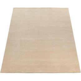 Paco Home Wollteppich &raquo;Atlas 100&laquo; rechteckig 14 mm H&ouml;he Gabbeh, Kurzflor, handgewebt, reine Wolle, Uni Farben beige Wolle