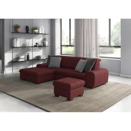 Sit & More sit&more Ecksofa &raquo;Luxor L-Form&laquo; wahlweise mit Bettfunktion, Bettkasten und Kopfteilverstellung rot Luxus-Microfaser ALTARA NUBUCK (100% Polyester);