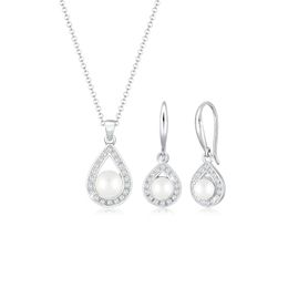 Elli Premium Damen Schmuckset &raquo;S&uuml;&szlig;wasserzuchtperle Tropfen Zirkonia 925 Sterling Silber&laquo; () silber