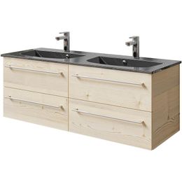 Waschtisch &raquo;Serie 6025 Mineralmarmor-Waschtisch mit Unterschrank, 132 cm breit&laquo; 2 Stk. tlg. Doppel-Waschplatz mit 4 Schubladen, h&auml;ngend, verschiedene 