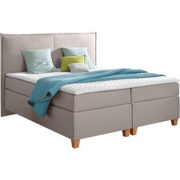 Home Affaire Boxspringbett &raquo;Houssay&laquo; inkl. Topper, 5 Breiten, 2 H&auml;rtegraden auch in &Uuml;berl&auml;nge 220 cm beige Struktur fein (100% Polyester)